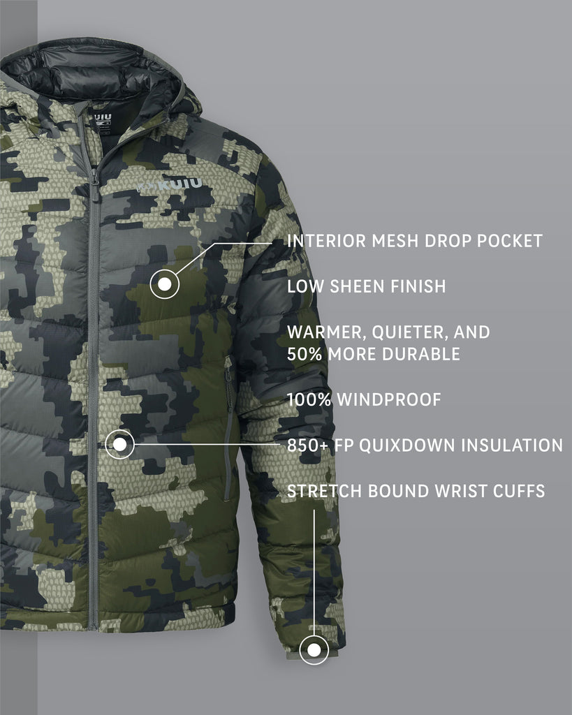 Men's Super Down LT Hooded Jacket - Verde Camo | KUIU